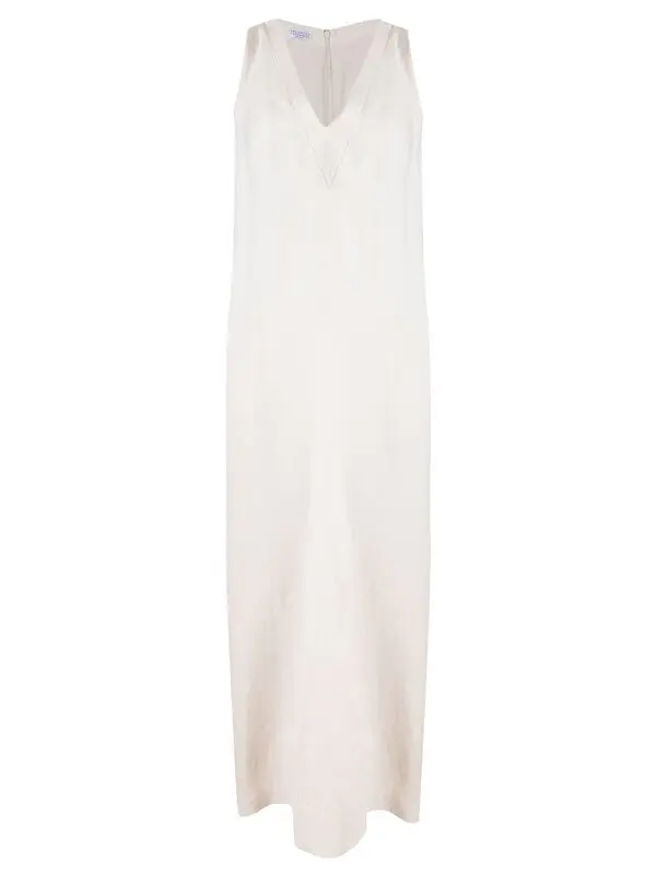 Brunello Cucinelli V-neck Midi Dress - White
