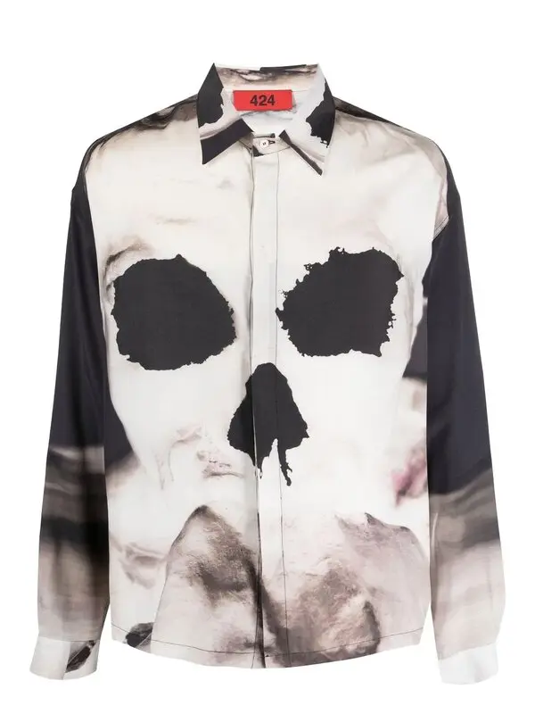 424 Skull-print Long-sleeve Shirt - Neutrals