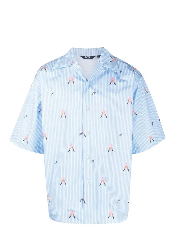 Gcds Print Short-sleeved Shirt - Blue