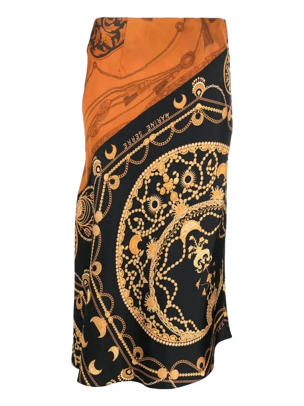 MARINE SERRE Jewellery-print Silk Skirt - Orange