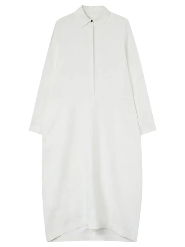 JIL SANDER Linen Long-sleeve Shirt Dress - White