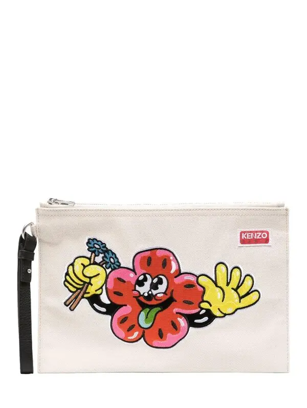 Kenzo Motif-embroidered Clutch - Neutrals