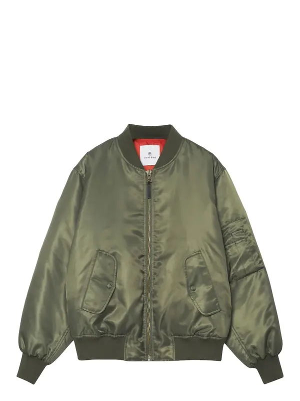 ANINE BING Leon Satin Bomber Jacket - Green