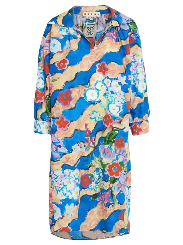 Marni Graphic-print Cotton Shirtdress - Blue