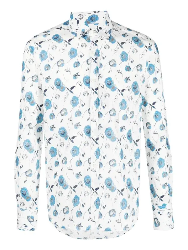 Canali Floral Print Classic Shirt - White