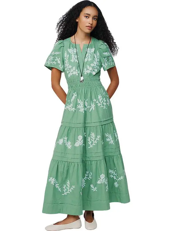 THE SOMERSET COLLECTION BY ANTHROPOLOGIE Embroidered Maxi Dress - Green Pattern