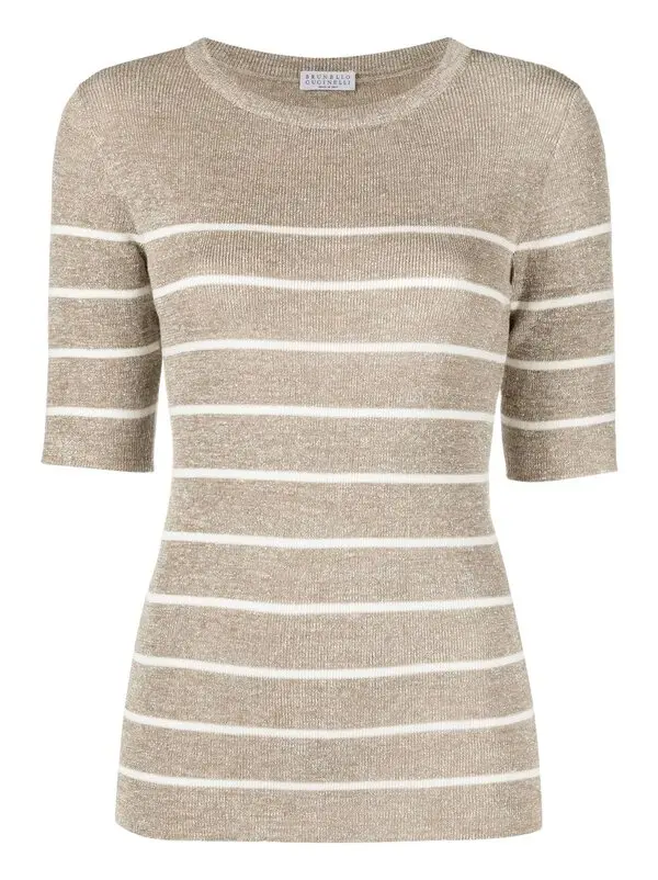 Brunello Cucinelli Striped Short-sleeve Knitted Top - Neutrals