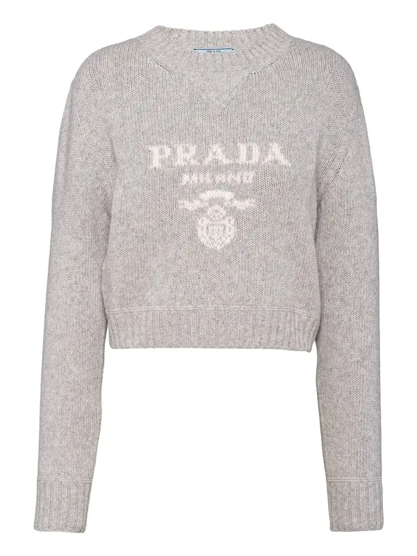 Prada Logo-intarsia Cashmere Jumper - Grey