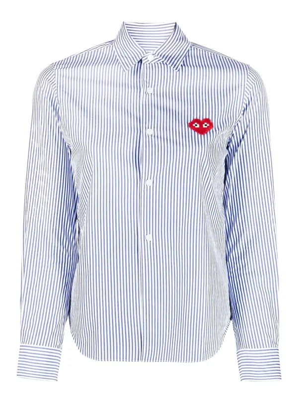 Play Comme Des Garcon Signature Heart-patch Striped Shirt - Blue