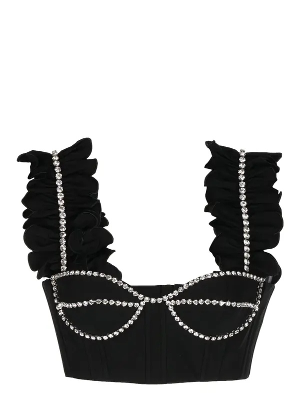 AREA Crystal-embellished Cropped Top - Black