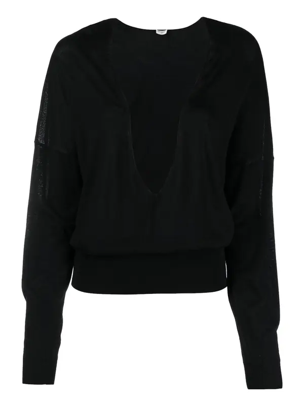 Saint Laurent Plunging V-neck Knit Top - Black
