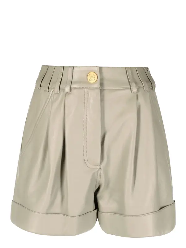 Balmain High-waisted Lambskin Shorts - Neutrals