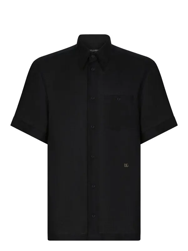 Dolce & Gabbana Logo-tag Linen Bowling Shirt - Black