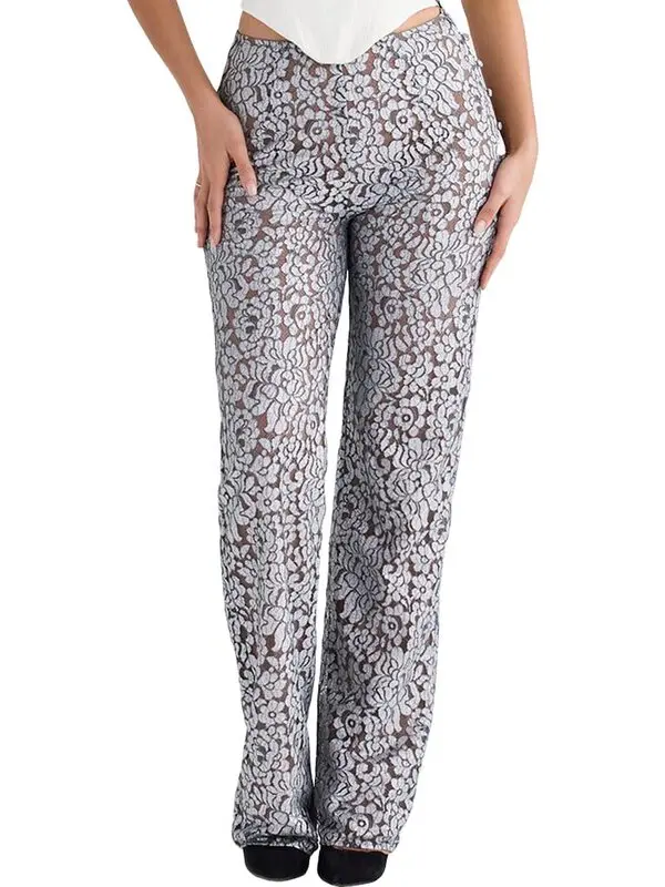 House Of Cb Mara Floral Lace Trousers - Silver