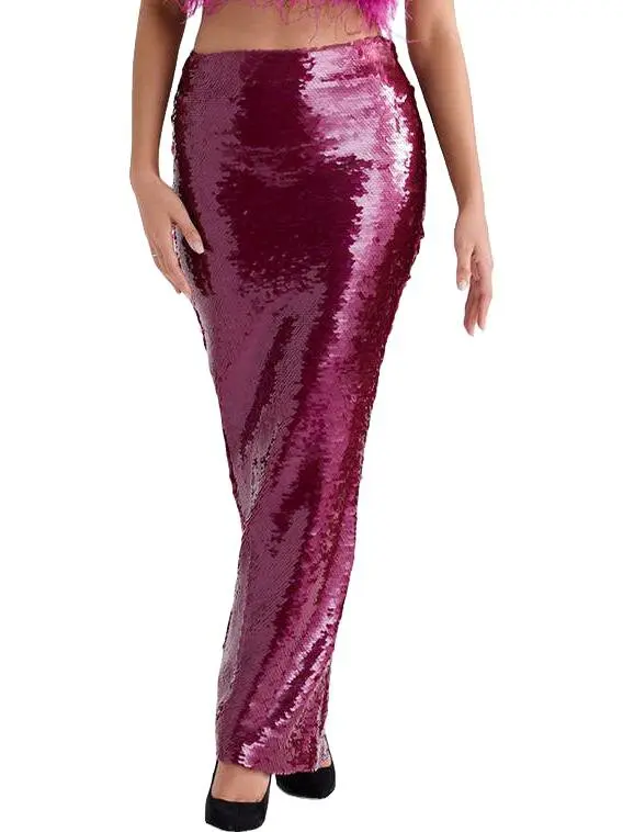 House Of Cb Alexis Sequin Maxi Skirt - Hot Pink