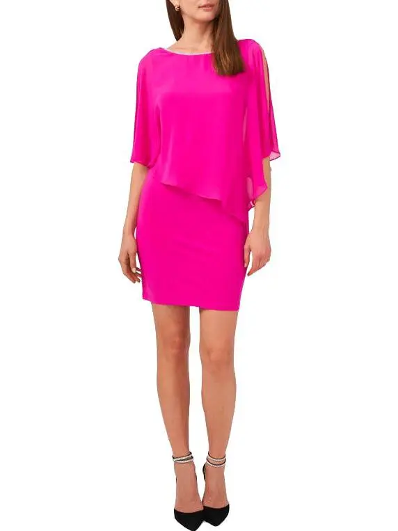 Chaus Rhinestone Trim Cape Overlay Dress - Fiercely Fuchsia