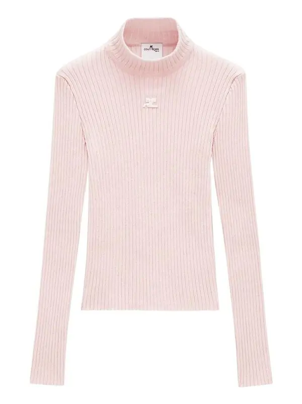 COURREGES Reedition Rib Knit Mockneck Sweater - Pale Pink
