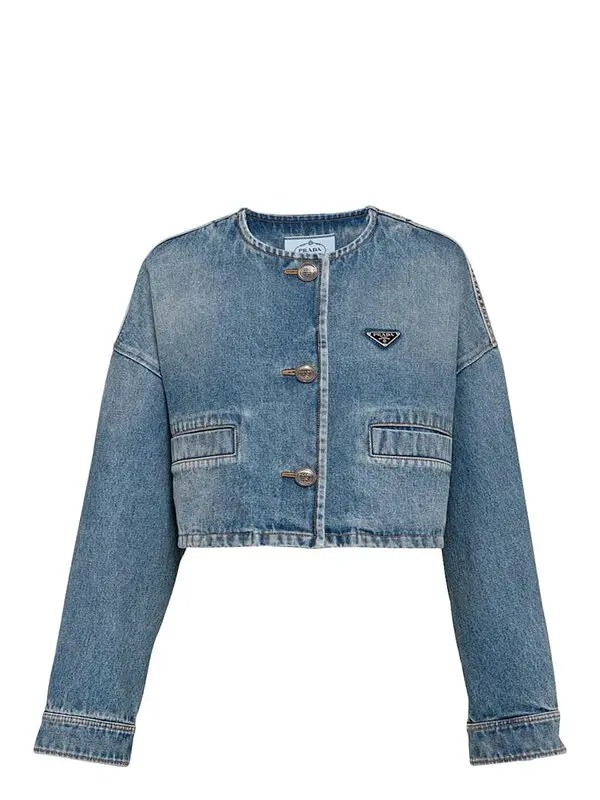 Prada Collarless Denim Jacket - Sky