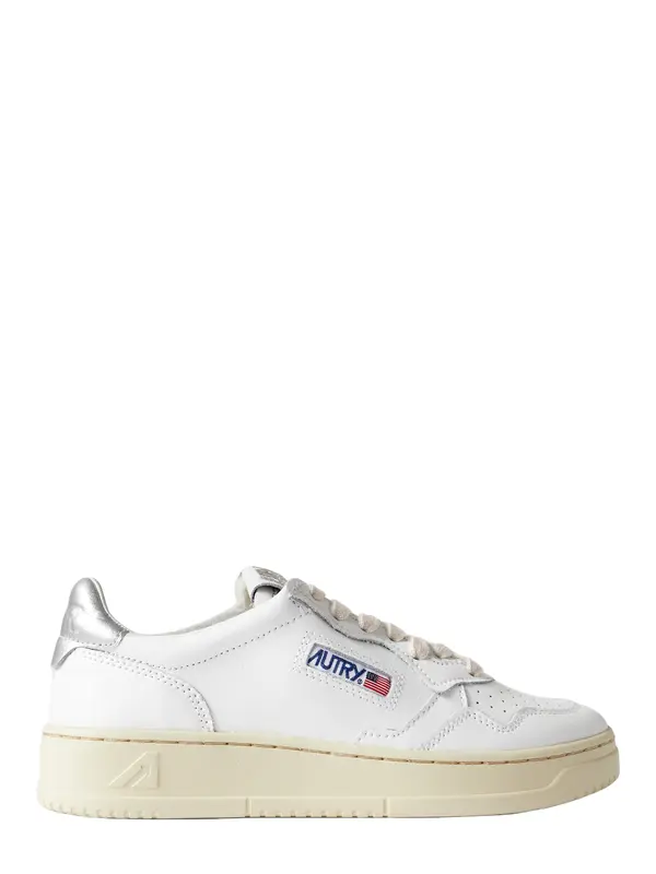 AUTRY Medalist Low Metallic Leather Sneakers - White