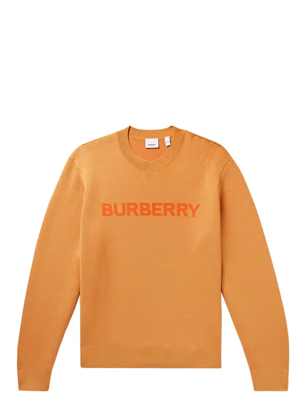 Burberry Logo-intarsia Wool And Cotton-blend Sweater - Orange