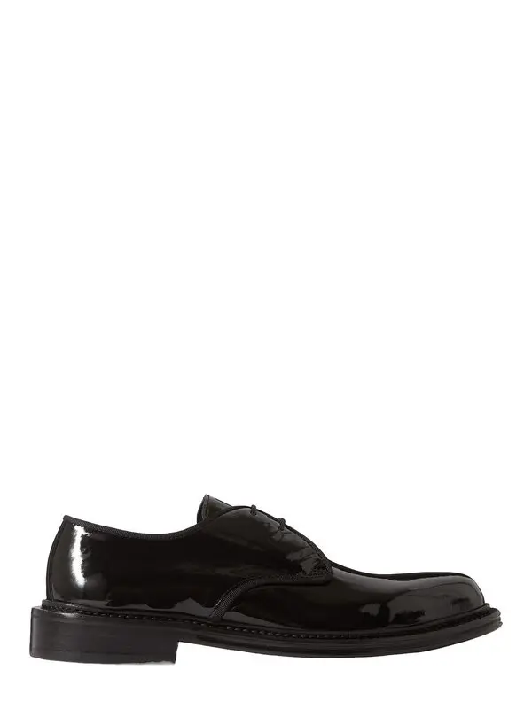 Mr P. Grosgrain-trimmed Patent-leather Derby Shoes - Black
