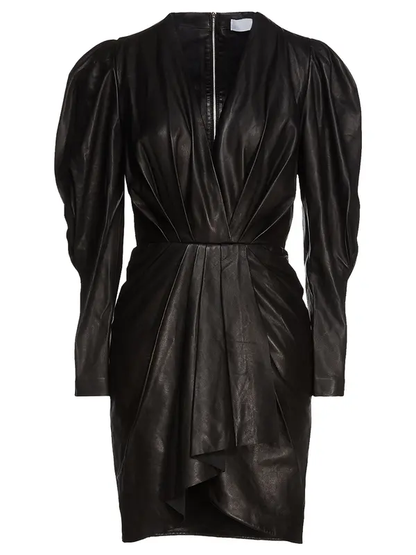 IRO PARIS Sumai Wrap-effect Pleated Leather Mini Dress - Black