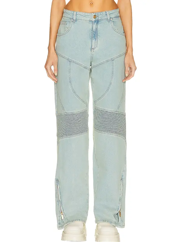 Blumarine Wide Leg Biker Jeans - Sterling Blue