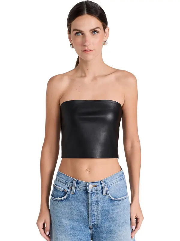 Susana Monaco Faux Leather Crop Tube Top - Black