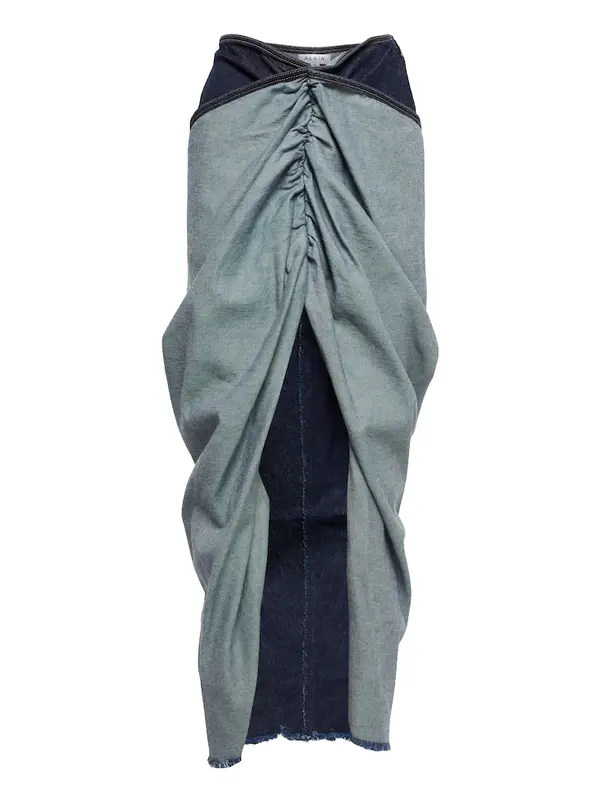 Alaïa Draped Denim Maxi Skirt - Blue
