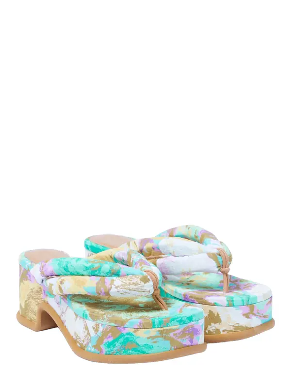 Dries Van Noten Floral-printed Platform Thong Sandals - Multicoloured