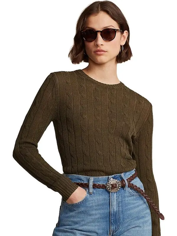 Ralph Lauren Cable-knit Cotton-blend Crewneck Sweater - Canopy Olive