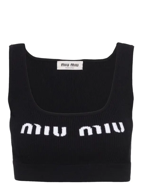 Miu Miu Cropped Logo-knit Tank Top - Black