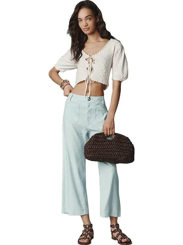 Maeve Colette European Linen Stretch Wide-leg Pants - Delicate Blue
