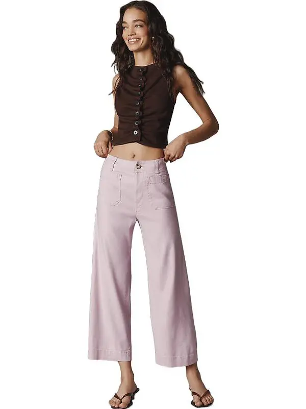 Maeve The Colette Linen Blend Crop Wide-leg Pants - Lilac
