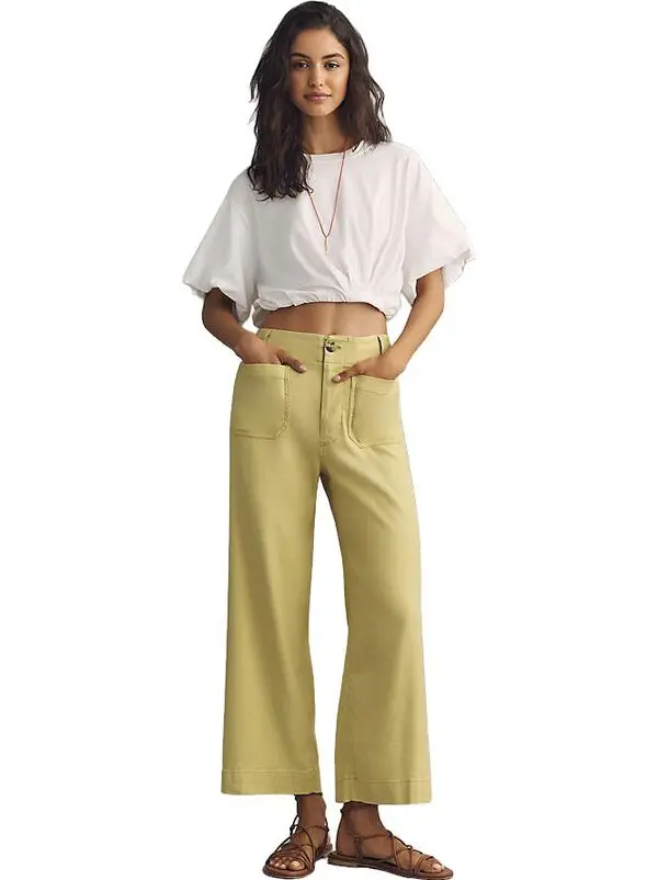 Maeve Colette European Linen Stretch Wide Leg Pants - Linden Green