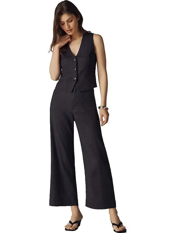 Maeve Colette European Linen Stretch Wide-leg Pants - Maritime Navy