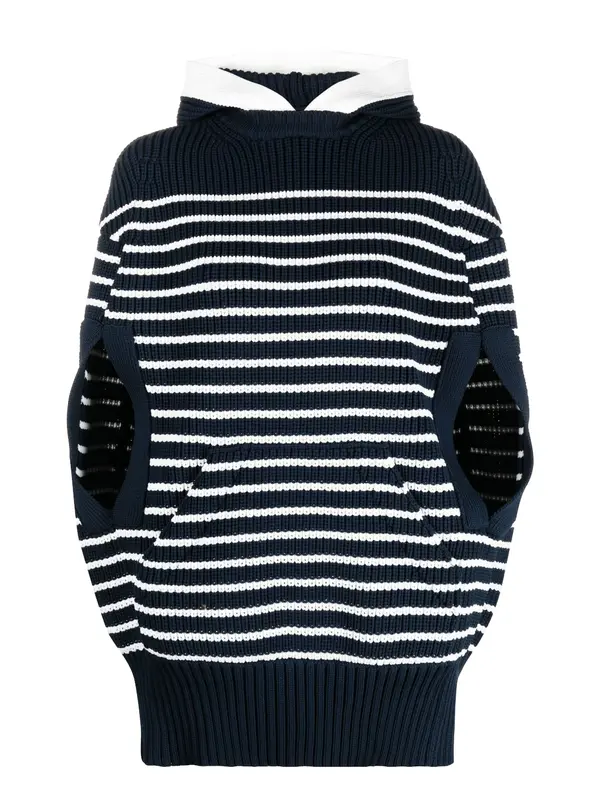 Sacai Striped Knitted Hoodie - Blue