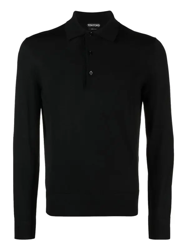 TOM FORD Long-sleeve Polo Shirt - Black