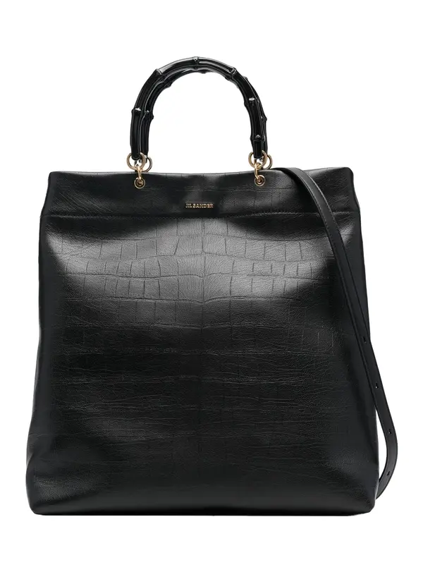 JIL SANDER Embossed Tote Bag With Bamboo Handle - Black