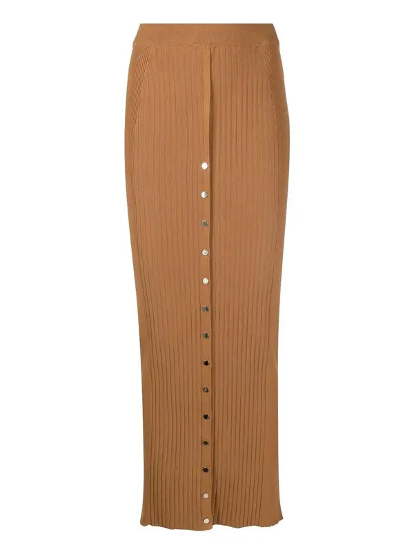 Rabanne Ribbed Cotton-blend Midi Skirt - Brown