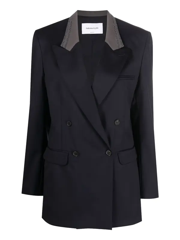 Fabiana Filippi Contrast-collar Double-breasted Blazer - Blue