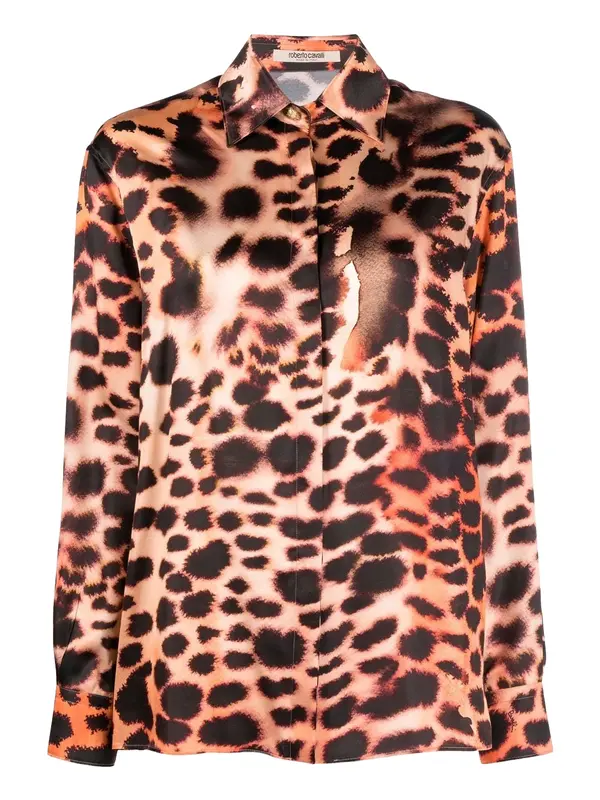 Roberto Cavalli Silk Leopard-print Blouse - Neutrals