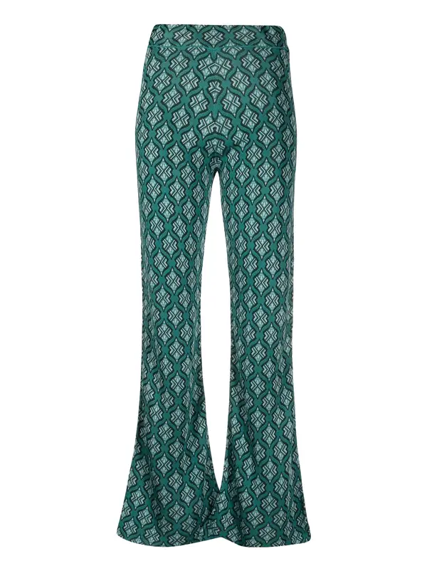 PAULA S Moonstone Flared Jacquard Trousers - Green