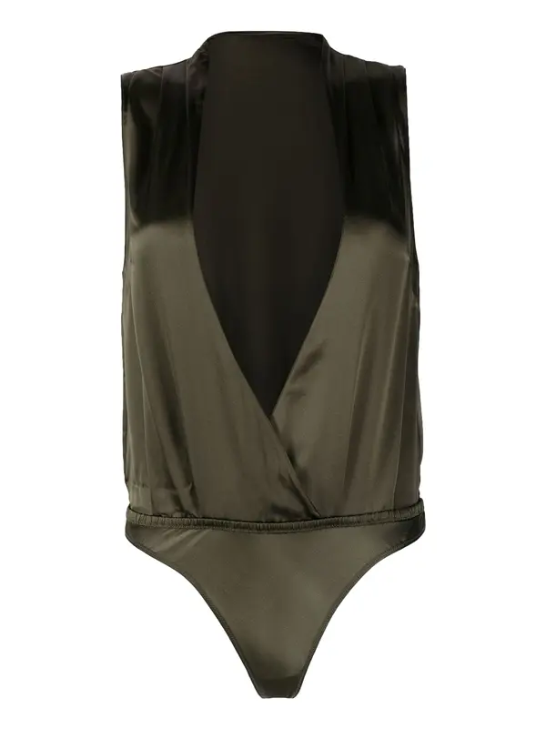 MAISON CLOSE Silk Plunge V-neck Bodysuit - Green