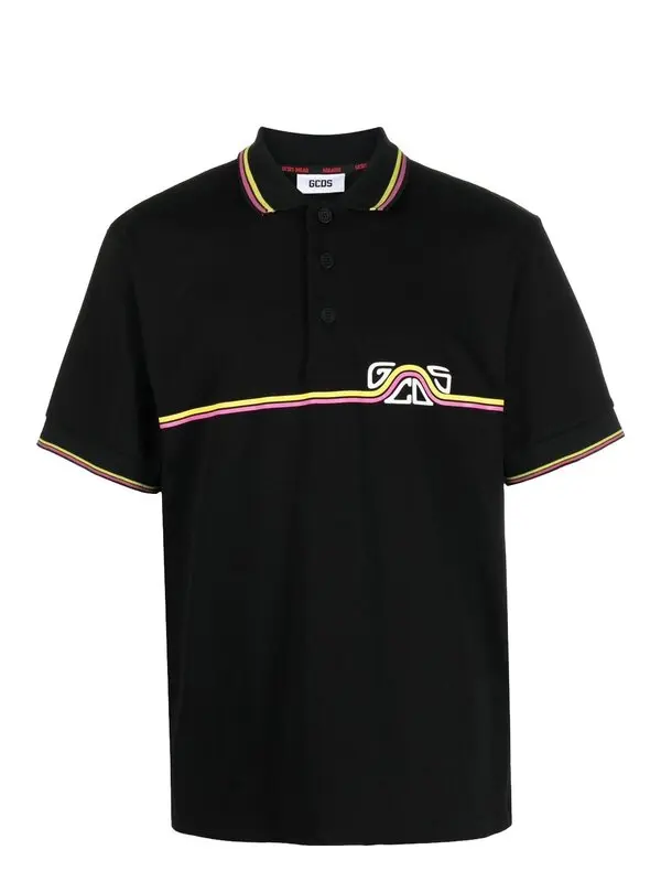 Gcds Waved Logo Print Polo Shirt - Black