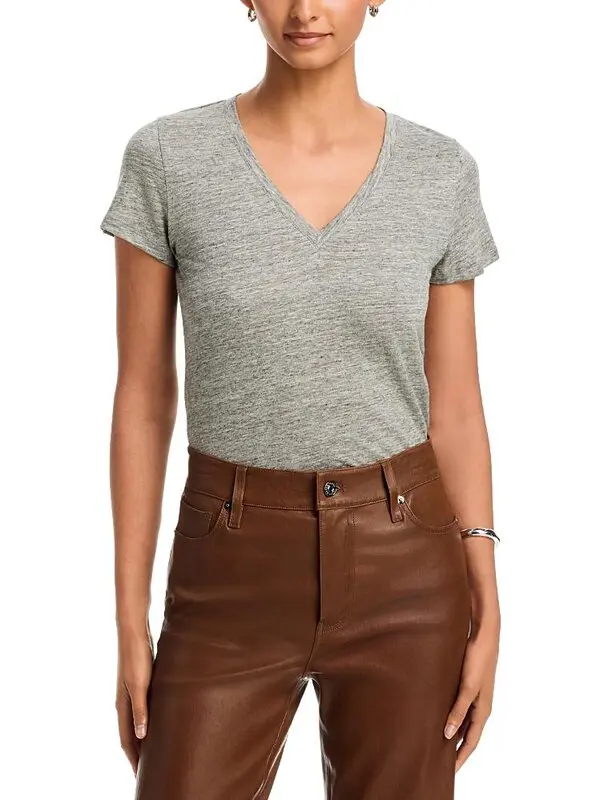 Majestic Filatures Linen Blend V-neck Tee - Granit