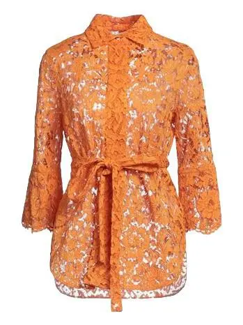 Valentino Garavani Viscose-blend Shirt With Openwork And Sash - Orange
