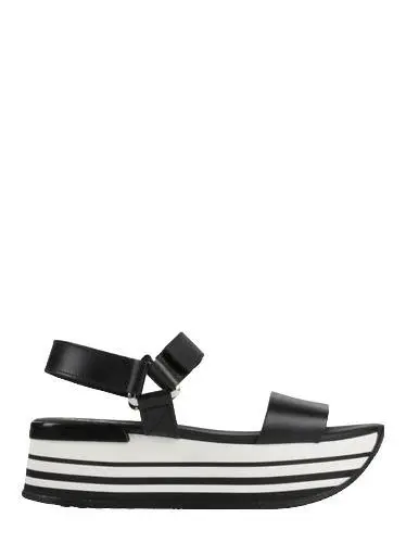 Hogan Soft Leather Flatform Sandals - Black