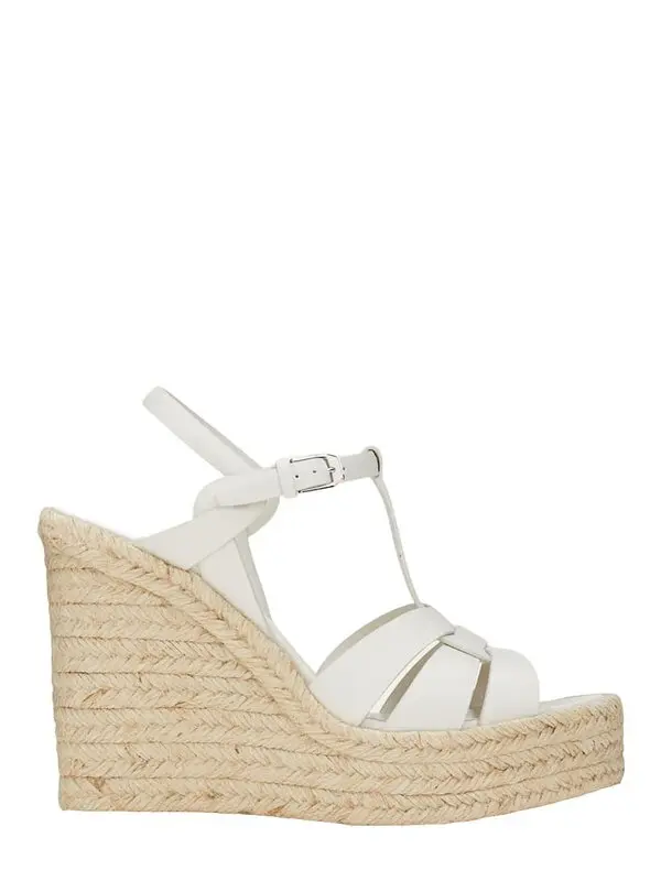 Saint Laurent Tribute Leather T-strap Espadrille Sandals - Porcellana
