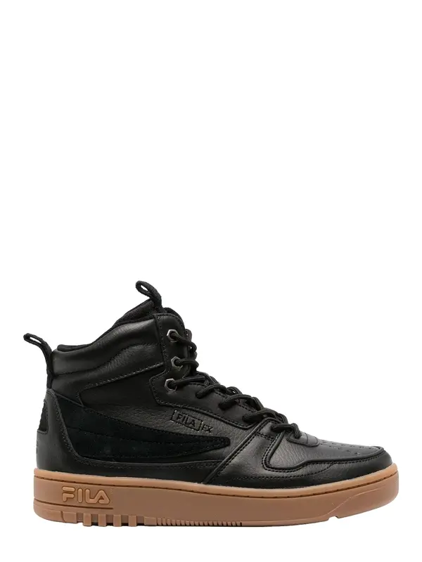 FILA Leather Embossed Logo High-top Sneakers - Black